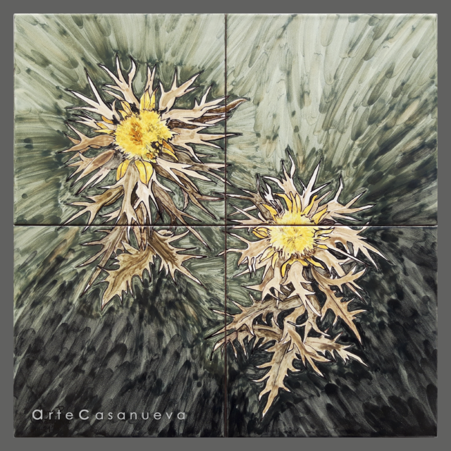 «Cardos» (40cmx40cm) Cuadro compuesto por 4 azulejos pintado a pincel ...